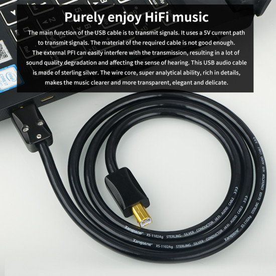 xangsane 4n sterling silver hifi usb cable a to b upgrade decoder data ...